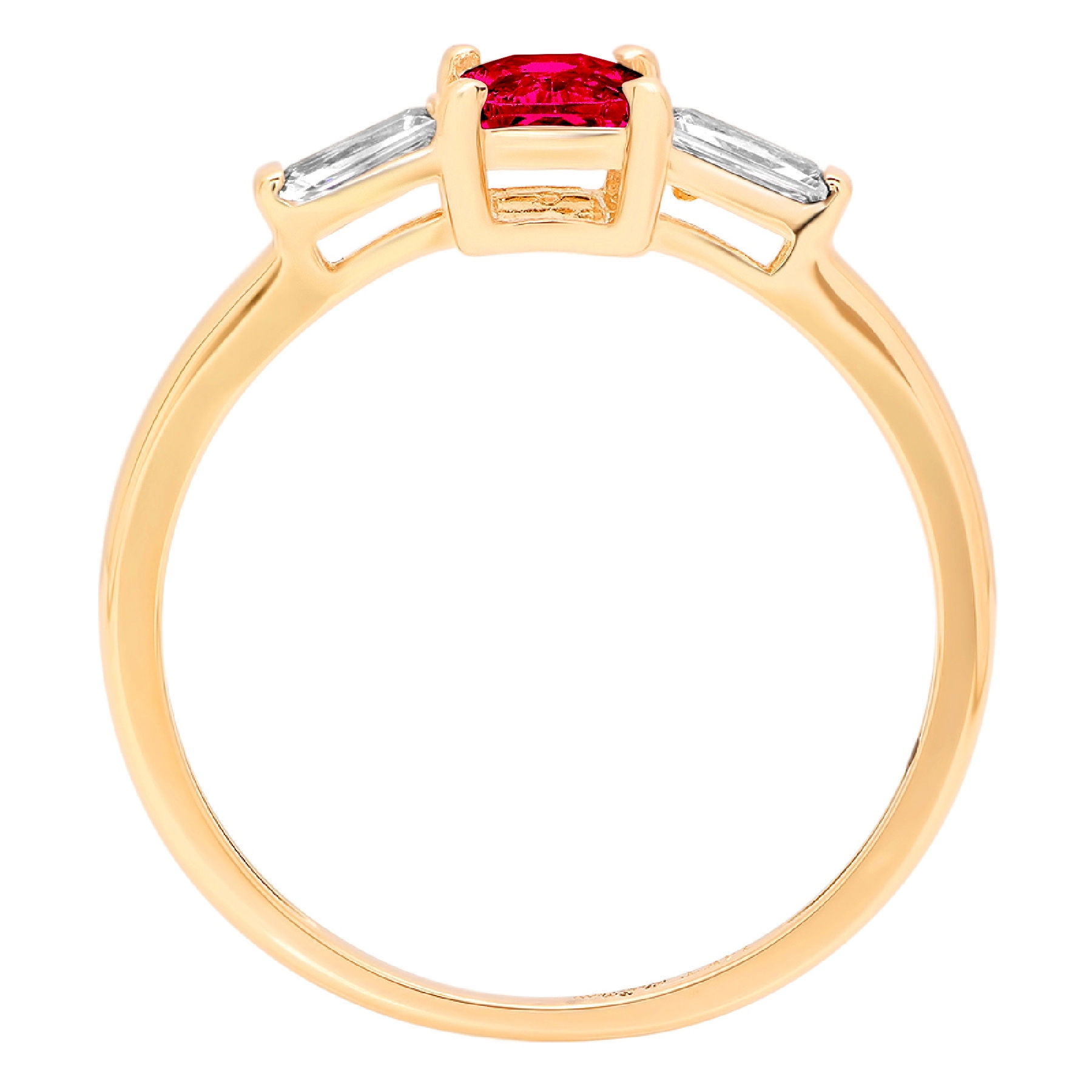 0.8 ct Emerald Cut Simulated Ruby Three-Stone Engagement Ring for Women ...