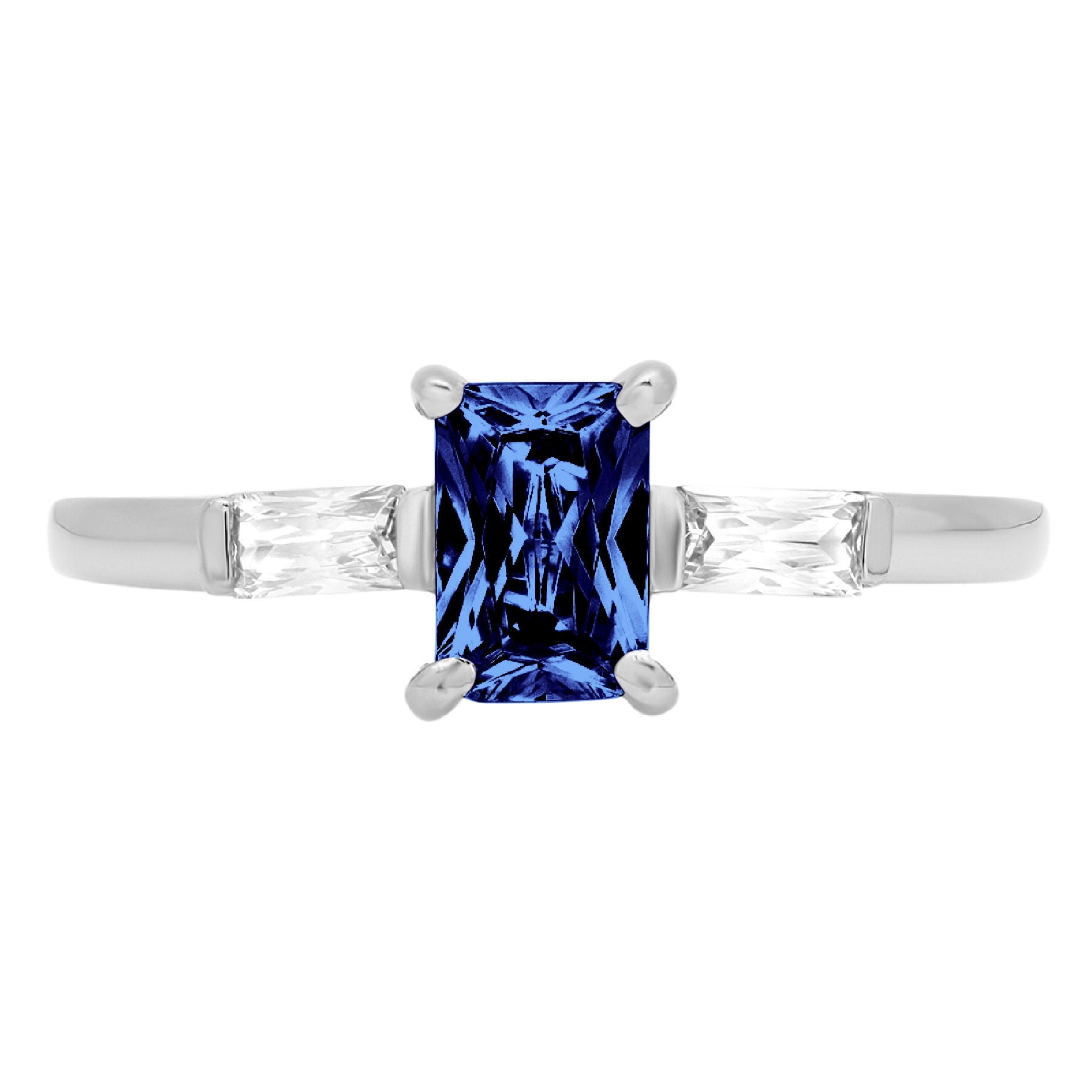 0.8 ct Emerald Cut Simulated Tanzanite 3 Stone 18K White Gold Womens ...