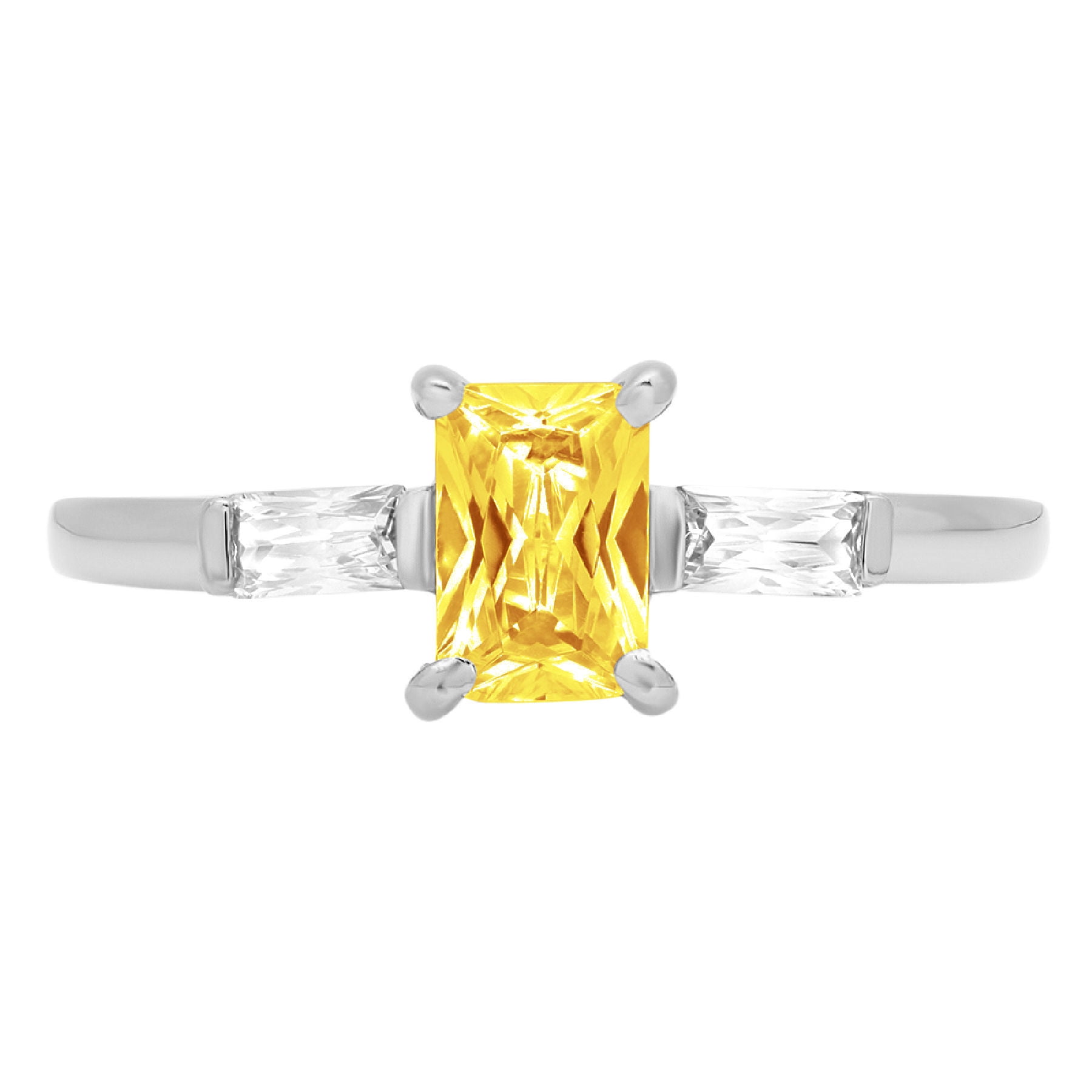 0.8 ct Emerald Cut Simulated Yellow Diamond 3 Stone 18K White Gold ...