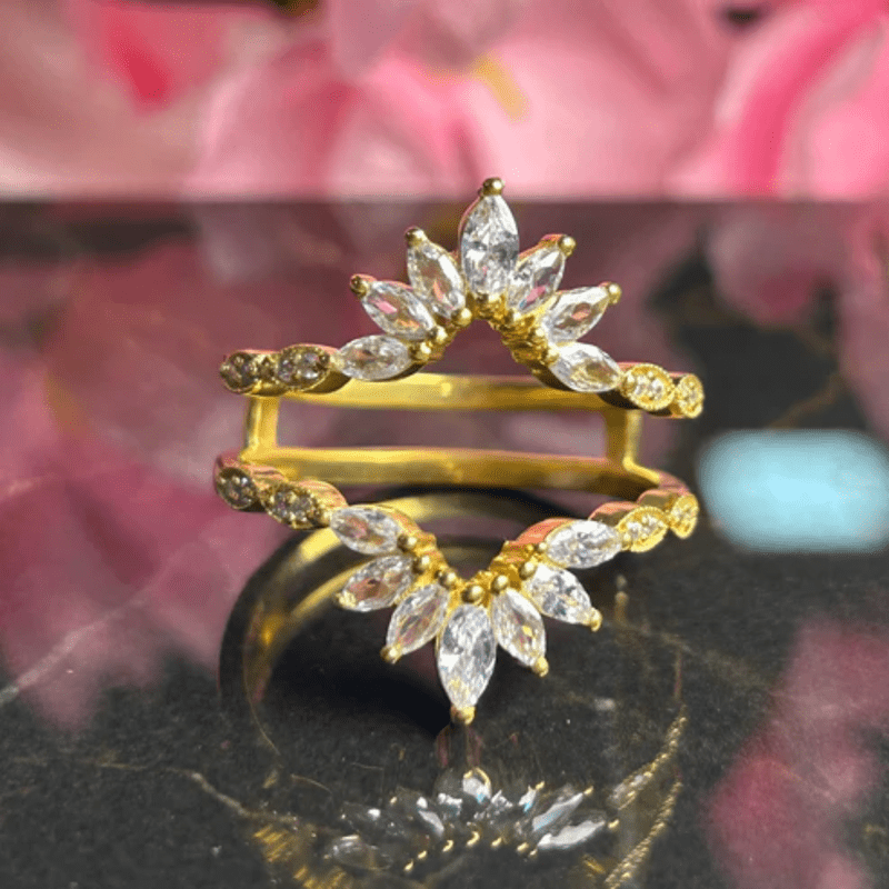 0.80Ct. Round Cut and Marquise Cut Diamond Engagement Ring Guard Wrap ...