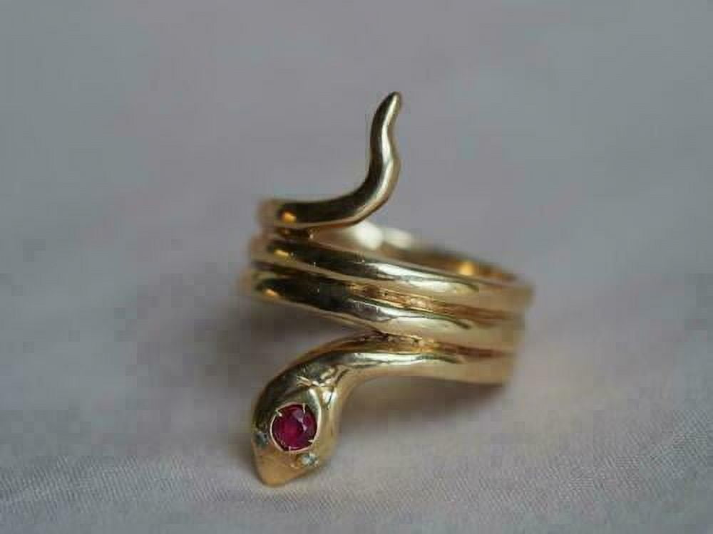 0.80cts Round Cut Pink Ruby Women's Cocktail Snake-Coil Ring 14k Yellow ...