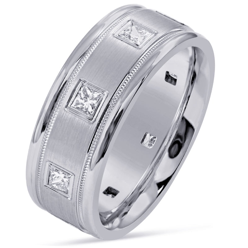 0.80ctw Men's 8mm Princess Cut Bezel Set Diamond Wedding Band M124 ...