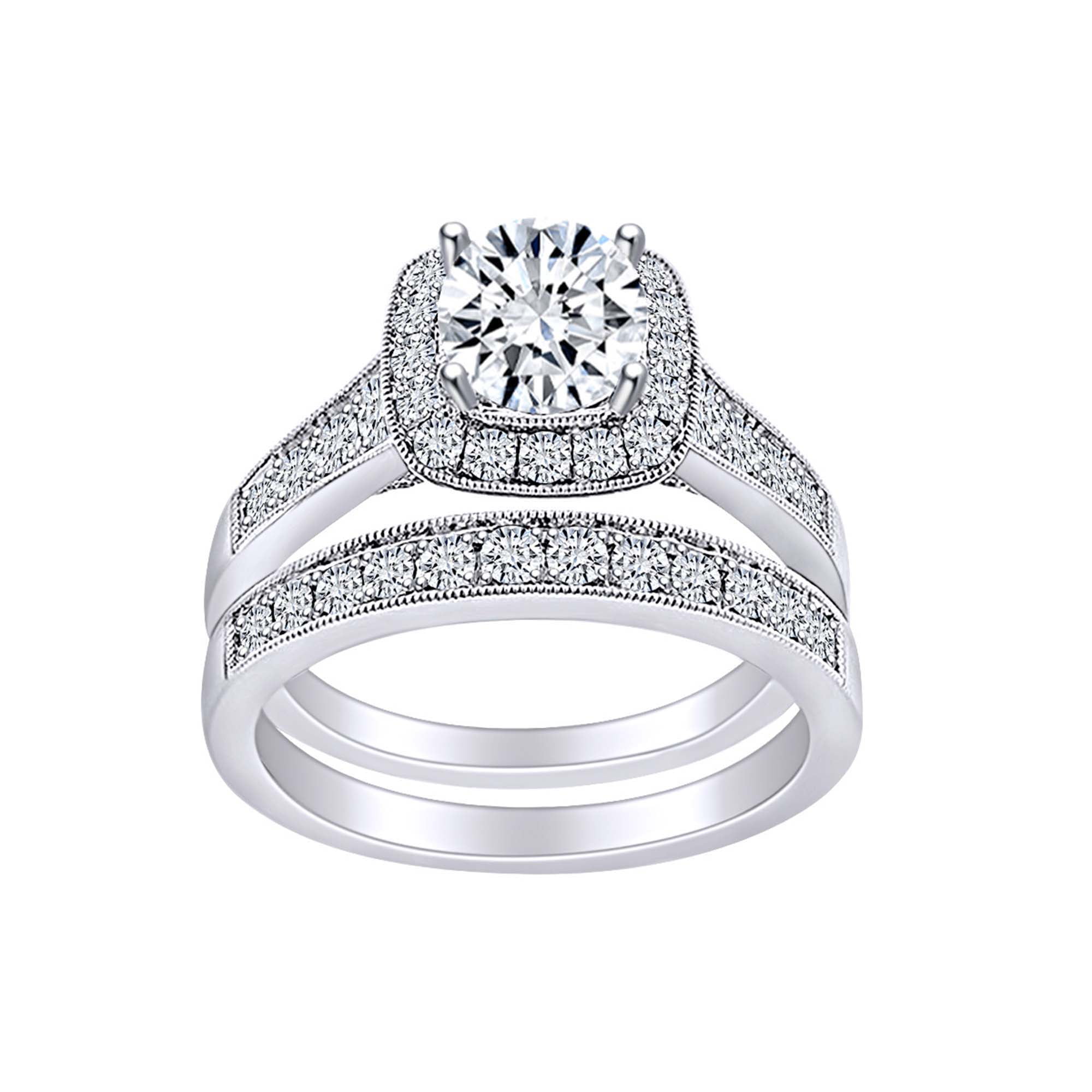 AFFY 0.81 Carat Round Shape White Natural Diamond Semi Mount Halo ...