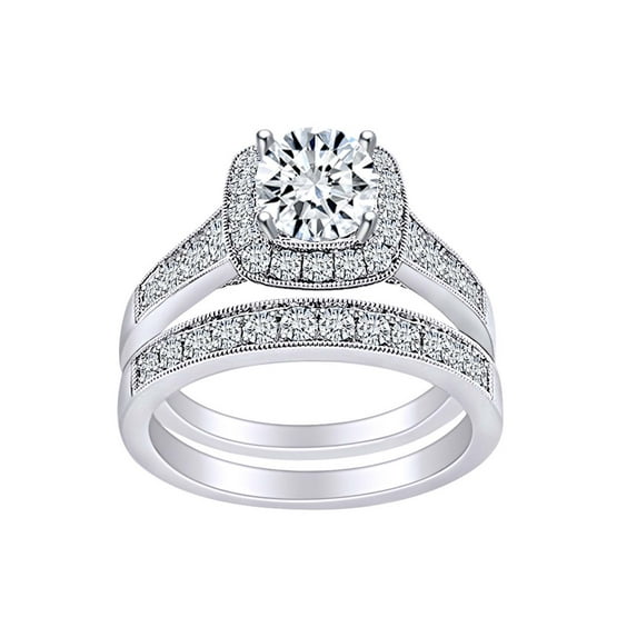 AFFY 0.81 Carat Round Shape White Natural Diamond Semi Mount Halo ...