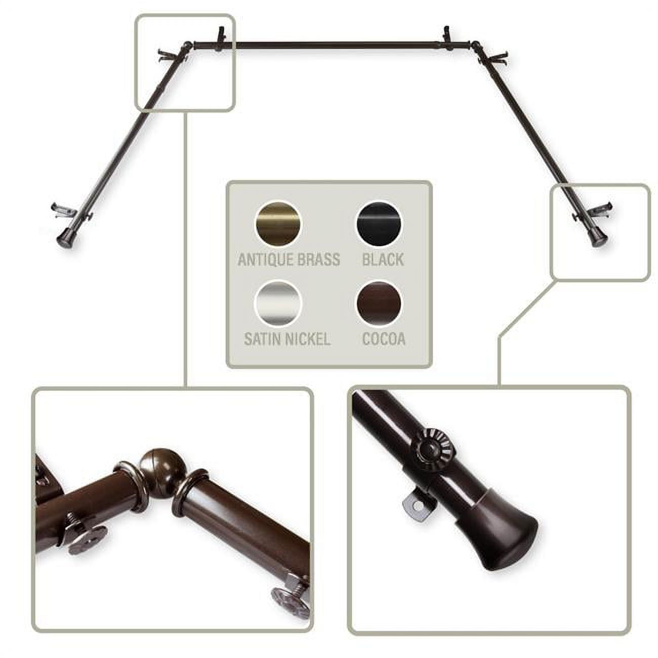 0.8125 in. Bay Window Curtain Rod with Side Rod Extends Upto 20 to 36 ...