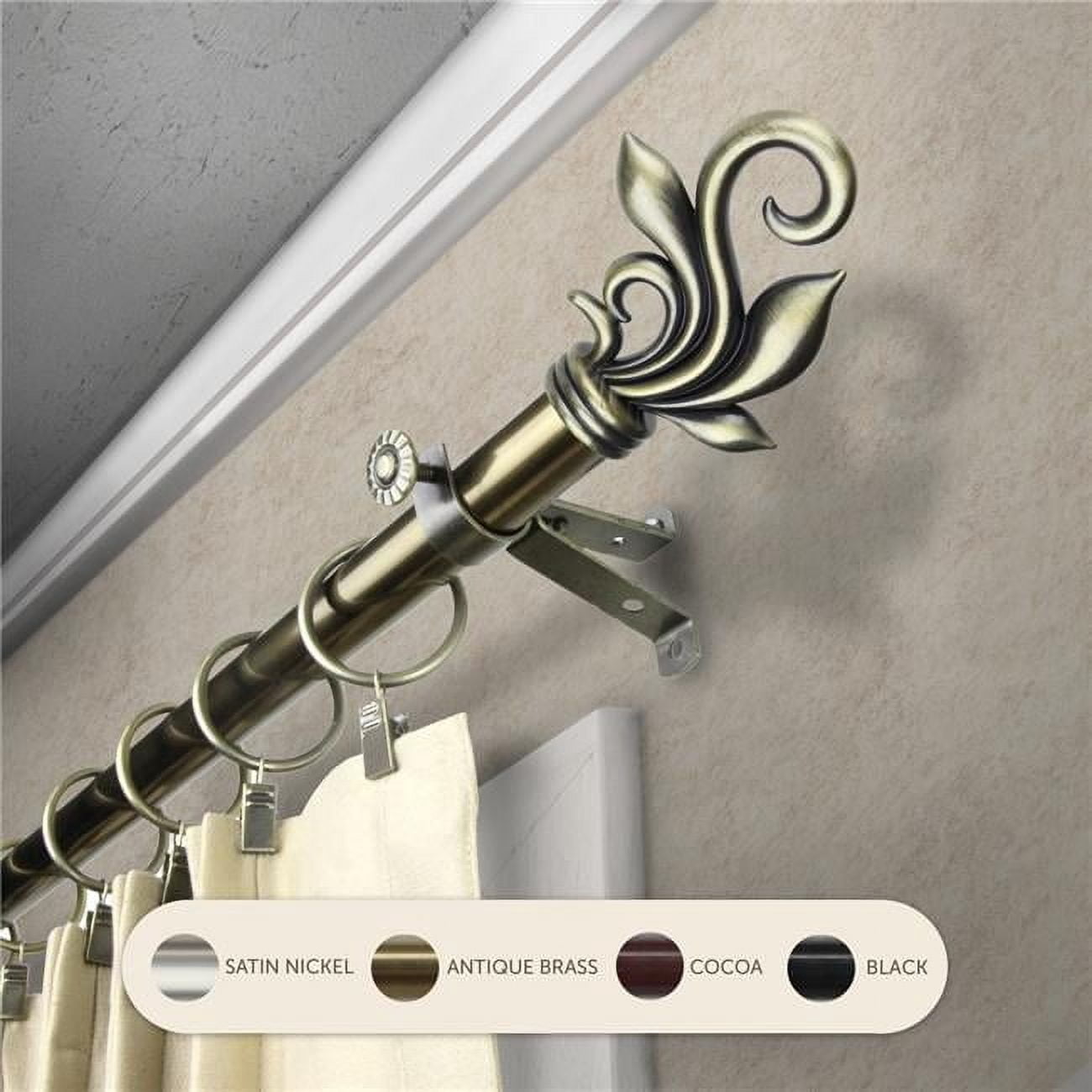 0.8125 in. Giles Curtain Rod with 28 to 48 in. Extension, Antique Brass ...