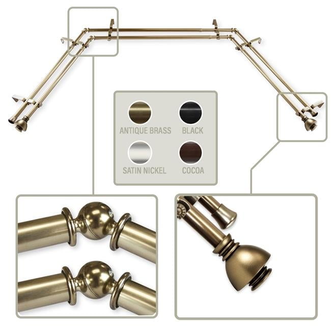 0.8125 in. Remi Bay Window Double Curtain Rod with Side Rod Extends ...