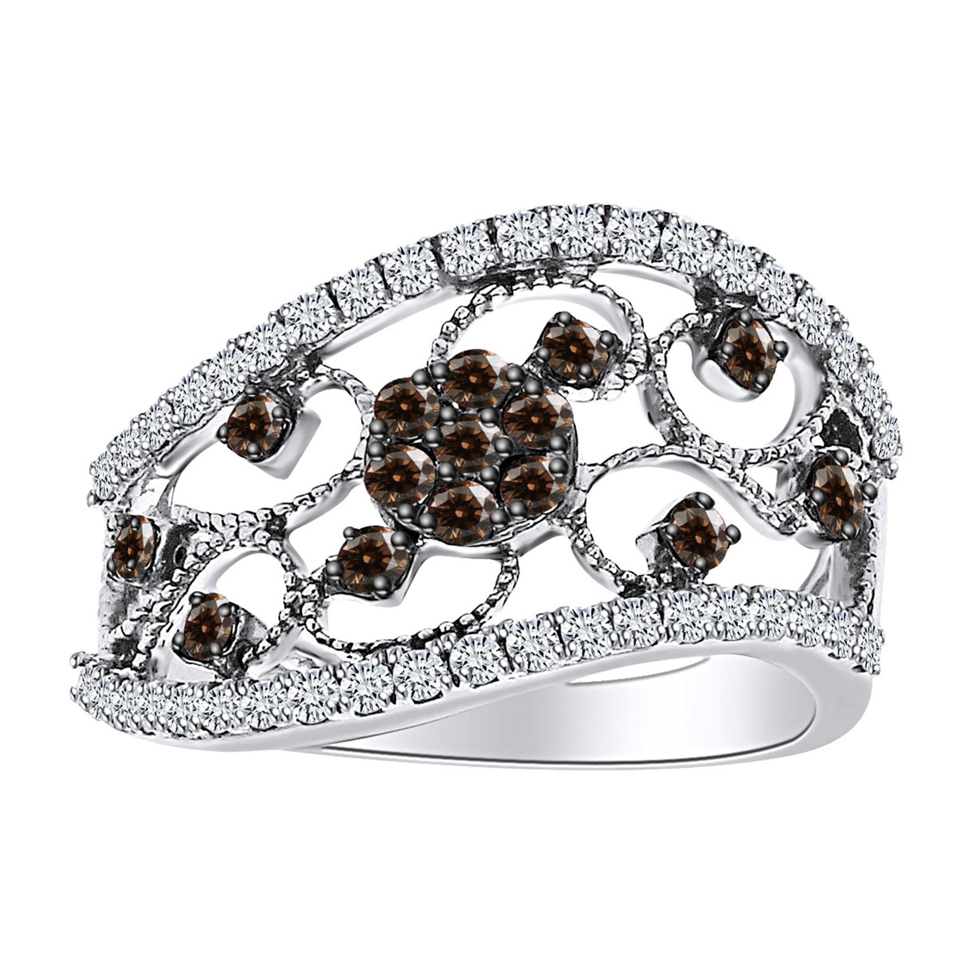 AFFY 0.85 Cttw Round Brown & White Natural Diamond Textured Designer ...