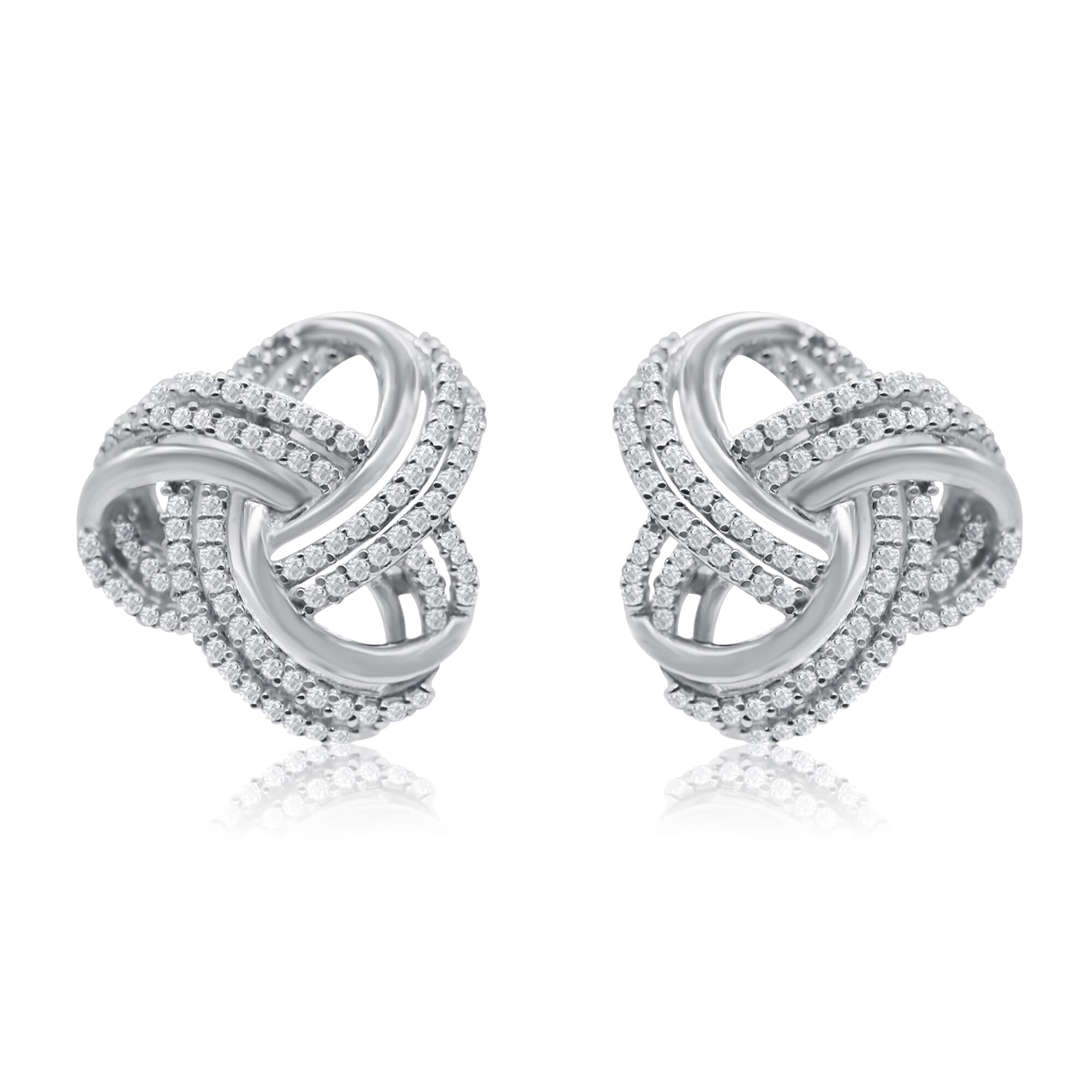 Jewelspaark 0.86 Cttw White Diamond Knot Stud Earrings 925 Sterling ...
