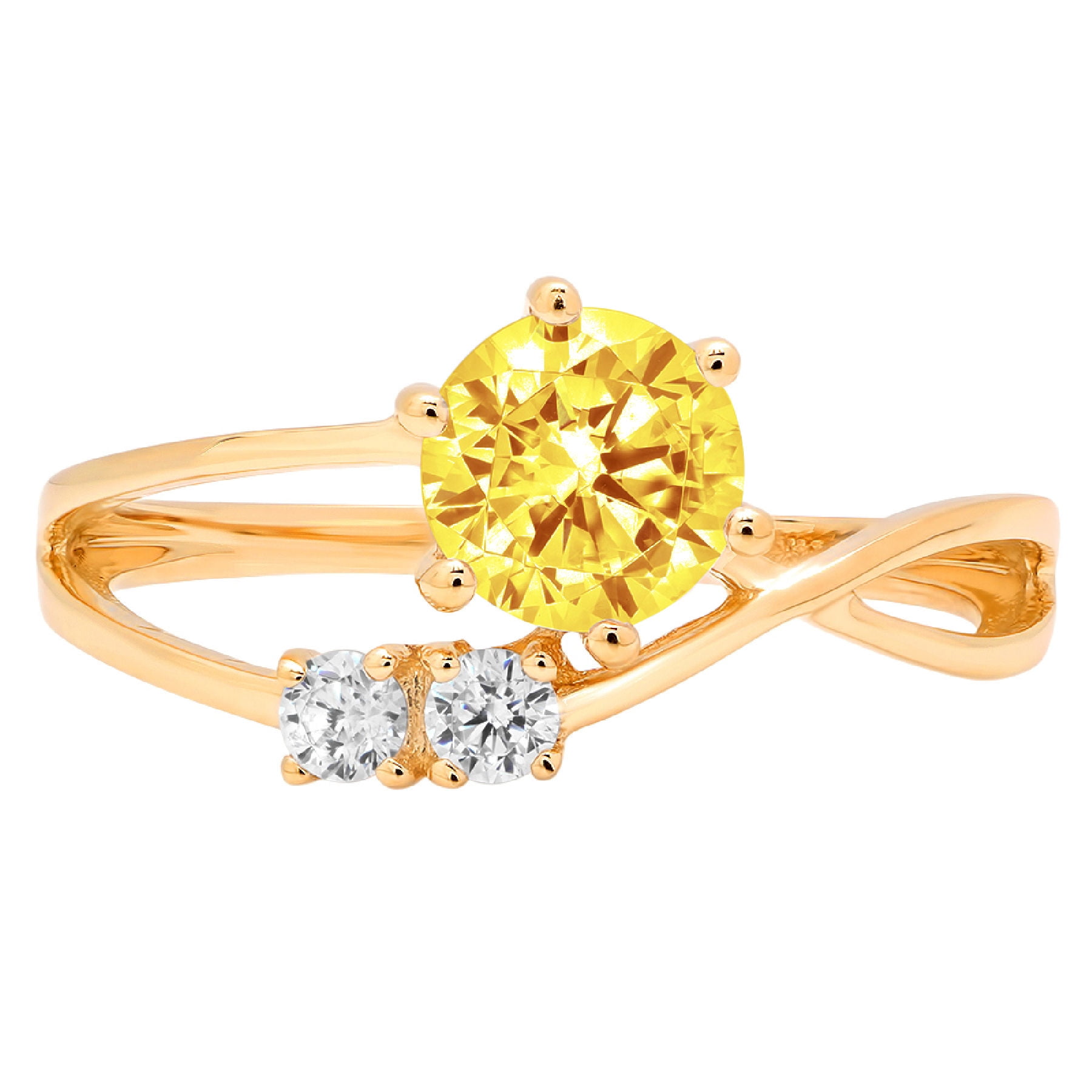0.87 ct Round Cut Simulated Yellow Diamond 3 Stone 18K Yellow Gold Womens Engagement Ring ...