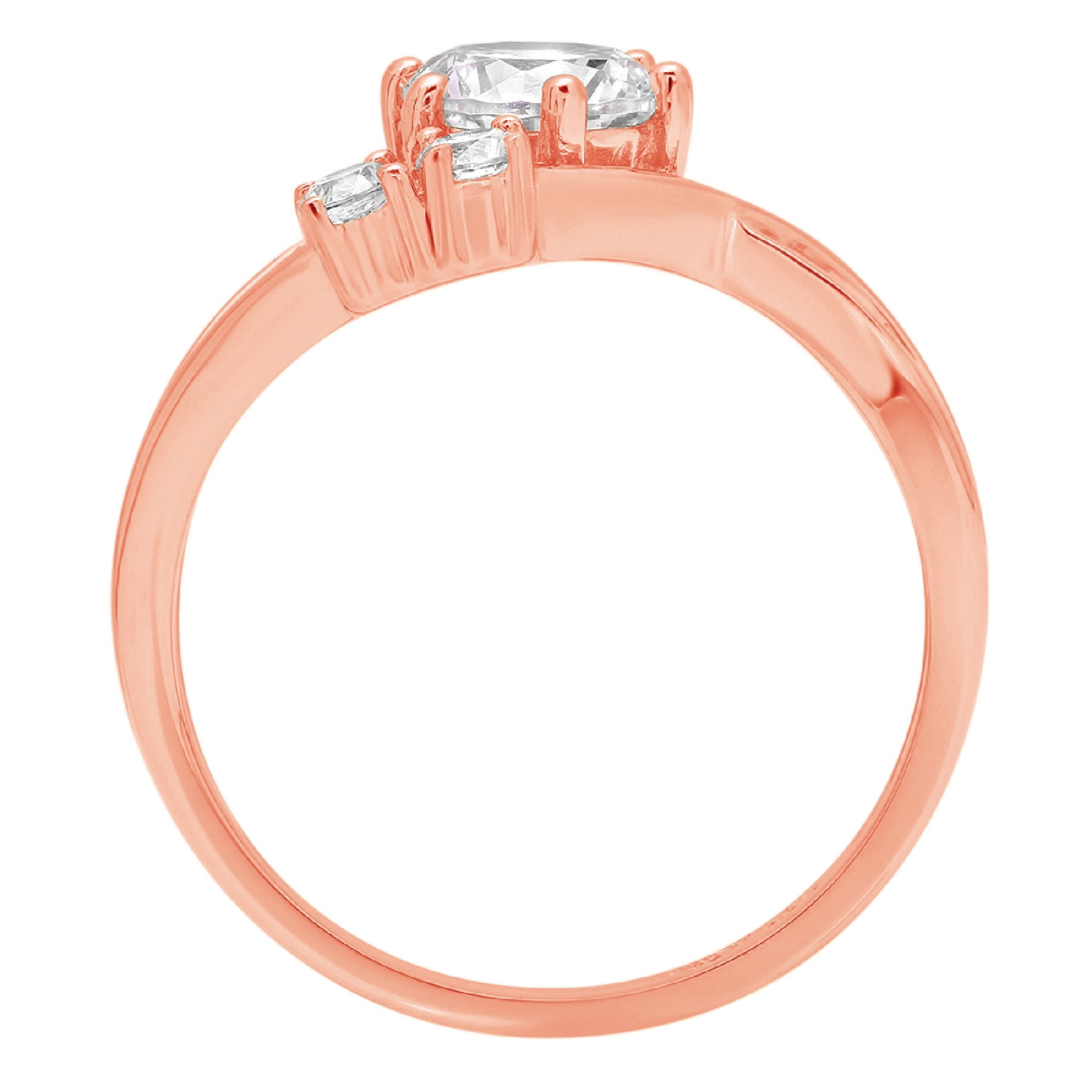 0.87Ct Round Cut Moissanite Three-Stone Engagement Ring in Solid 18K Rose Gold Size 3.75 ...