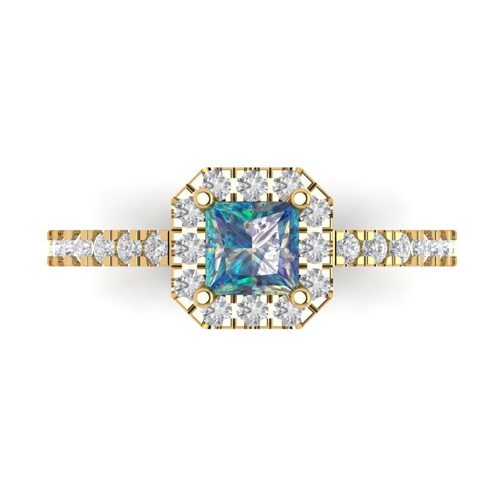 0.89 ct Princess Cut Blue Moissanite with Simulated Diamond Halo ...