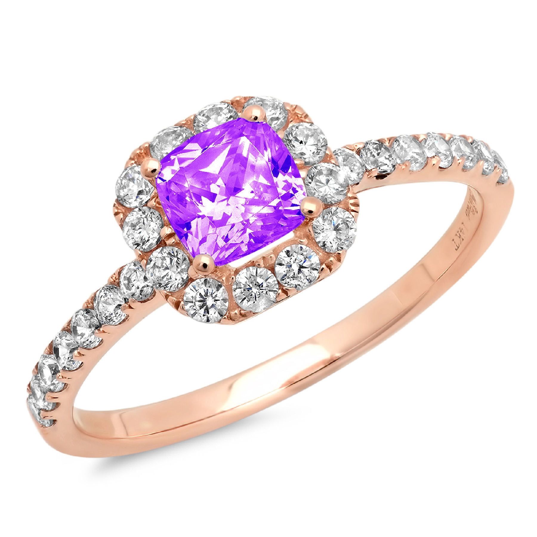 0.89 ct Princess Cut Natural Amethyst with Simulated Diamond Halo ...