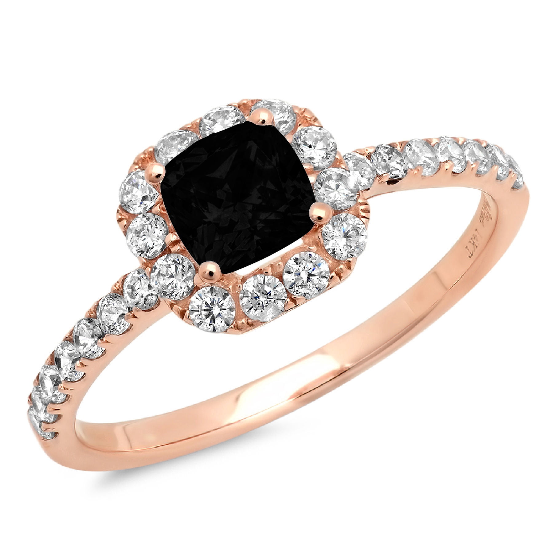0.89 ct Princess Cut Natural Onyx with Simulated Diamond Halo Accents ...