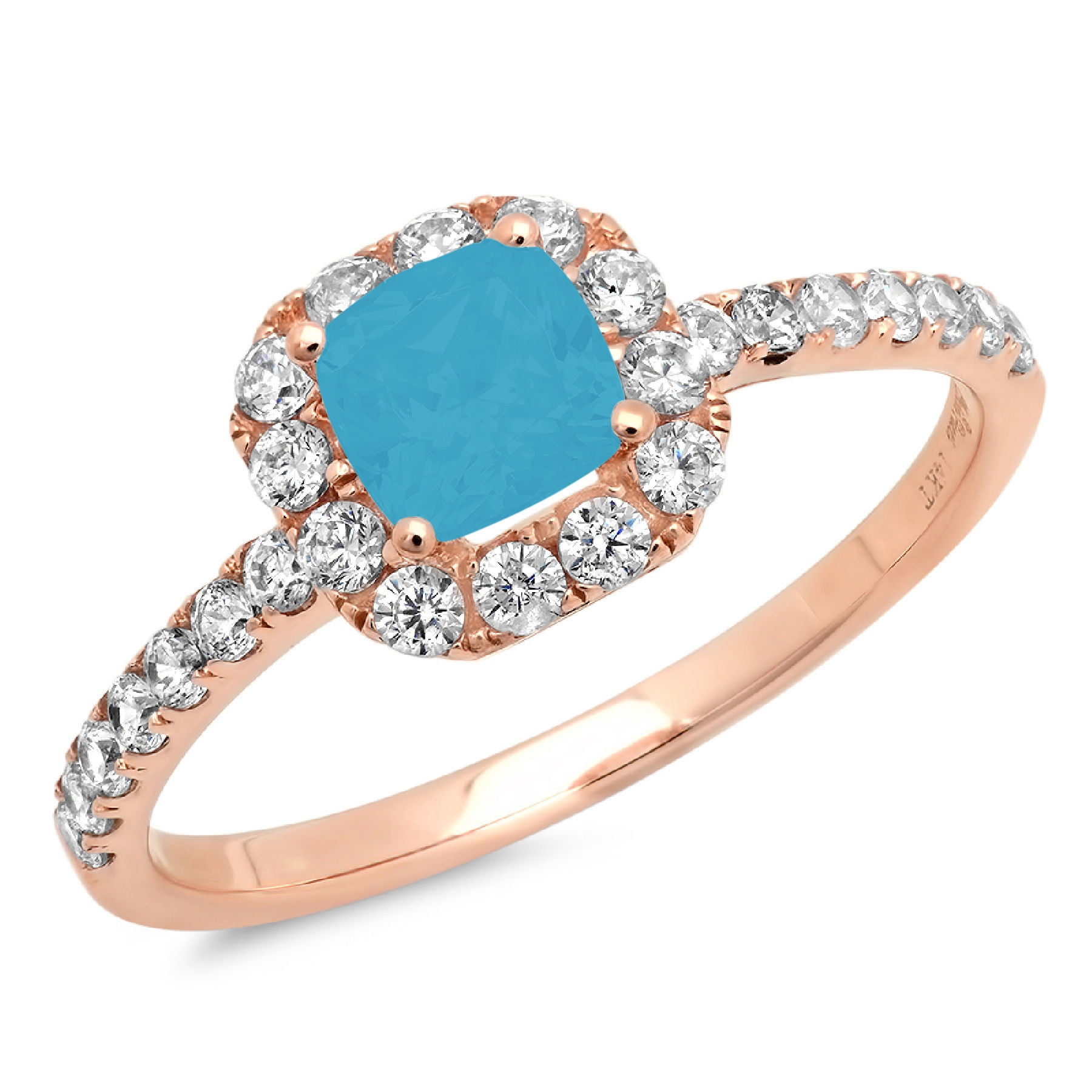 0.89 ct Princess Cut Simulated Turquoise with Simulated Diamond Halo ...