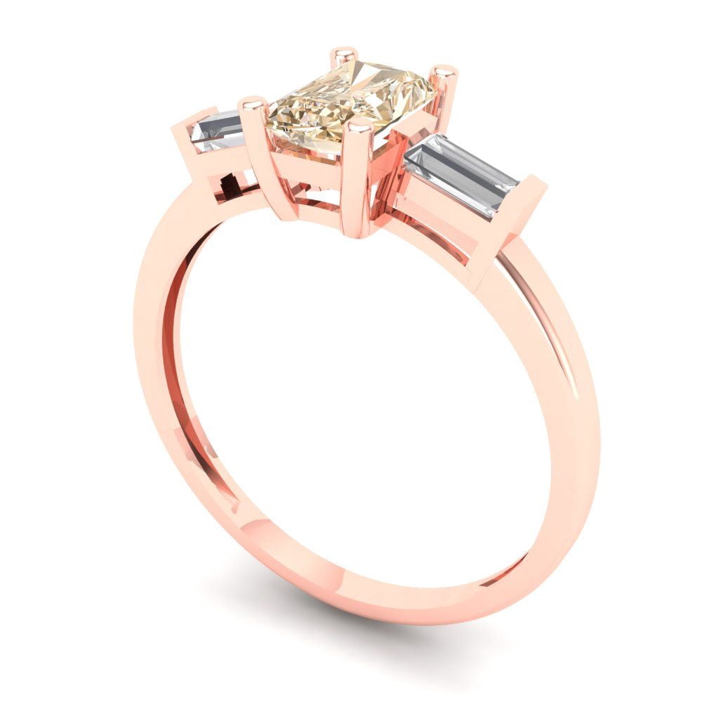 0.8ct emerald cut brown natural morganite 18k rose gold 3 stoneBridal ...