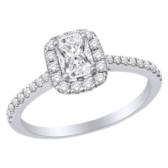 AFFY 0.9 CT Emerald & Round Cut White Natural Diamond Engagement ...