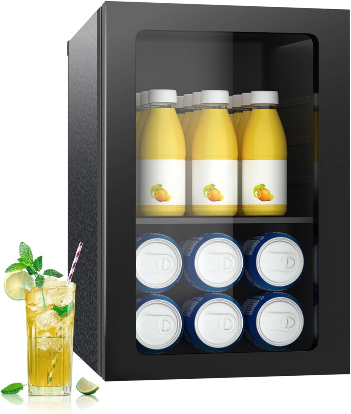 0.9 Cu.ft Beverage Refrigerator Cooler, 20 Can Mini Fridge with Glass ...