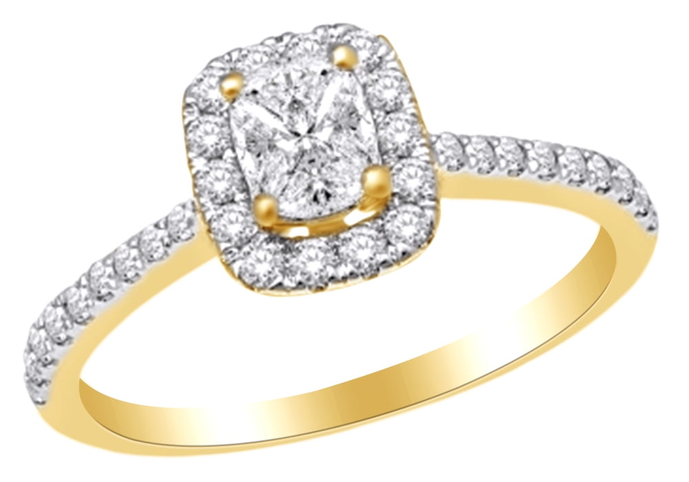 AFFY (0.9 cttw) White Natural Diamond Square Cluster Engagement Wedding ...
