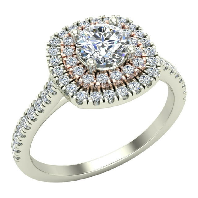 0.90 CT TW Cushion Halo Diamond Engagement Ring Rose Gold Highlight 14K White Gold (G,I1 ...