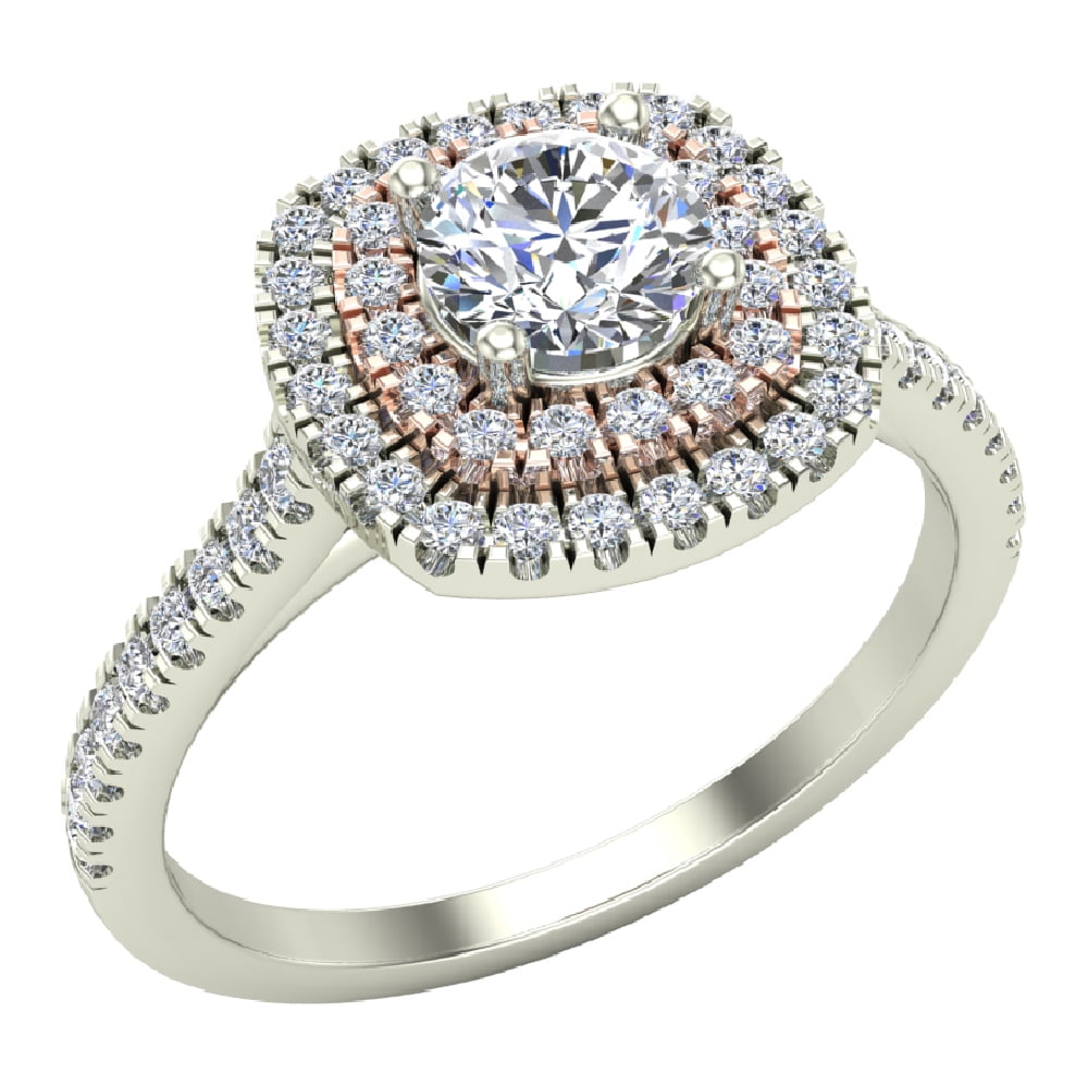 0.90 CT TW Cushion Halo Diamond Engagement Ring Rose Gold Highlight 18K ...