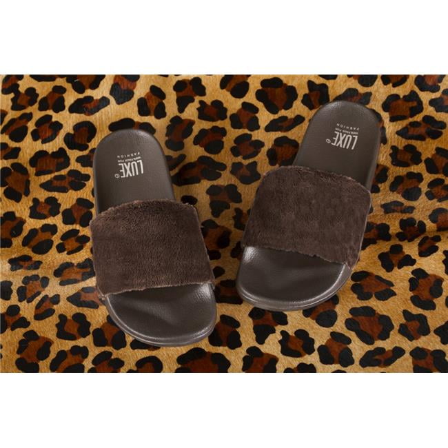 0.91 in. Sheepskin Slide Slippers - Brown with Brown Sole - Walmart.com