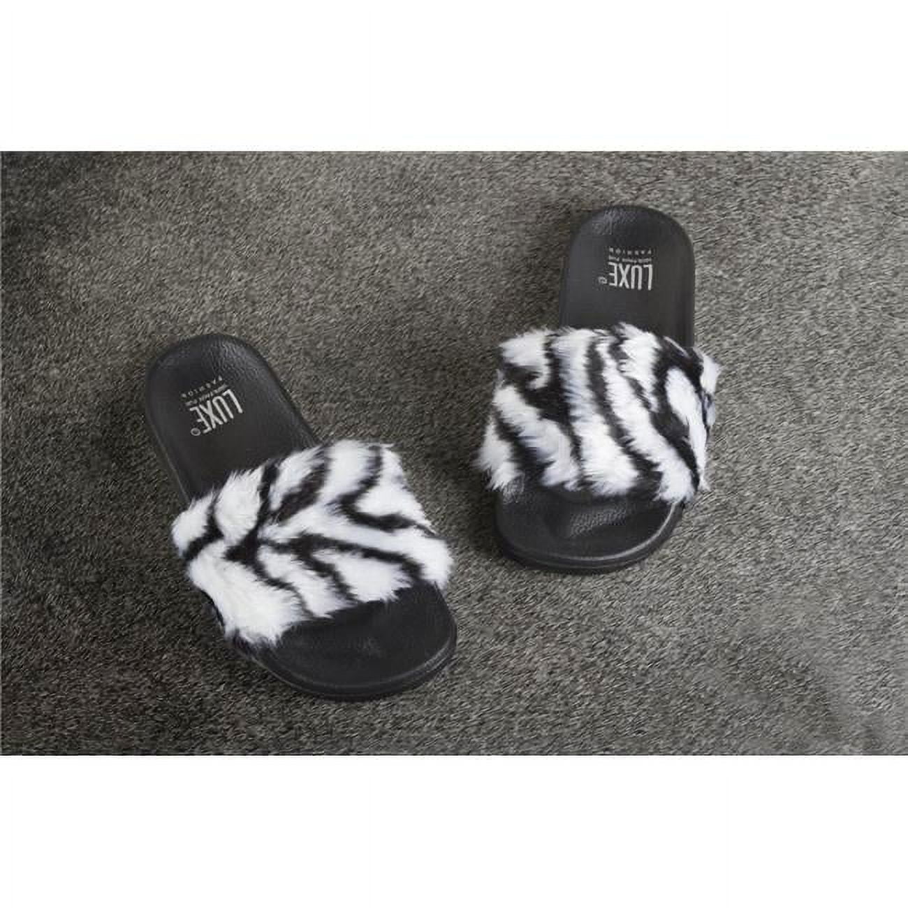 0.91 in. Sheepskin Slide Slippers - Zebra with Black Sole - Walmart.com