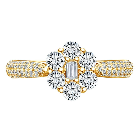 AFFY 0.99 Carat Round & Baguette White Natural Diamond Flower wedding ...