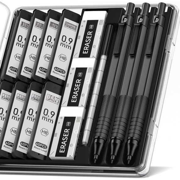 0.9mm Mechanical Pencil Set with Case, 3 count Artist Lead Pencil with ...