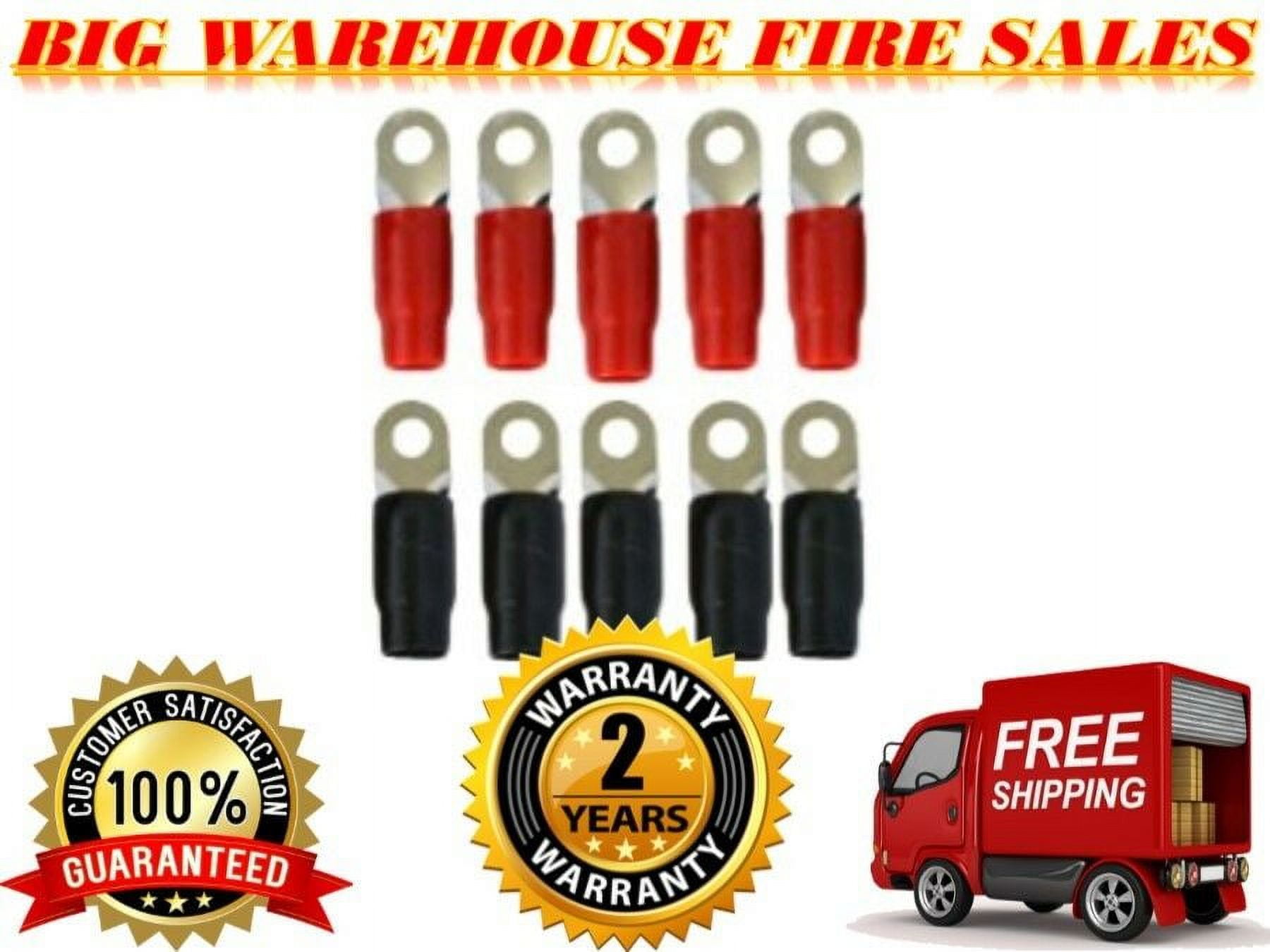 0 Gauge Ring Terminal 10 Pack 1/0 AWG Wire Crimp Cable- Red/Black 5/16 ...