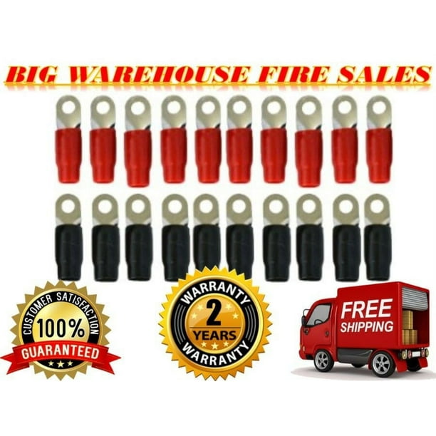 0 Gauge Ring Terminal 20 Pack 1/0 AWG Wire Crimp Cable- Red/Black 5/16 ...