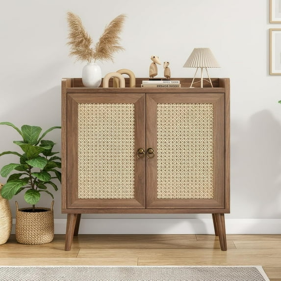 0 Sideboard Buffet Cabinet with Rattan Doors, Bar Liquor Cabinet with ...