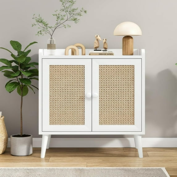 0 Sideboard Buffet Cabinet with Rattan Doors, Bar Liquor Cabinet with ...