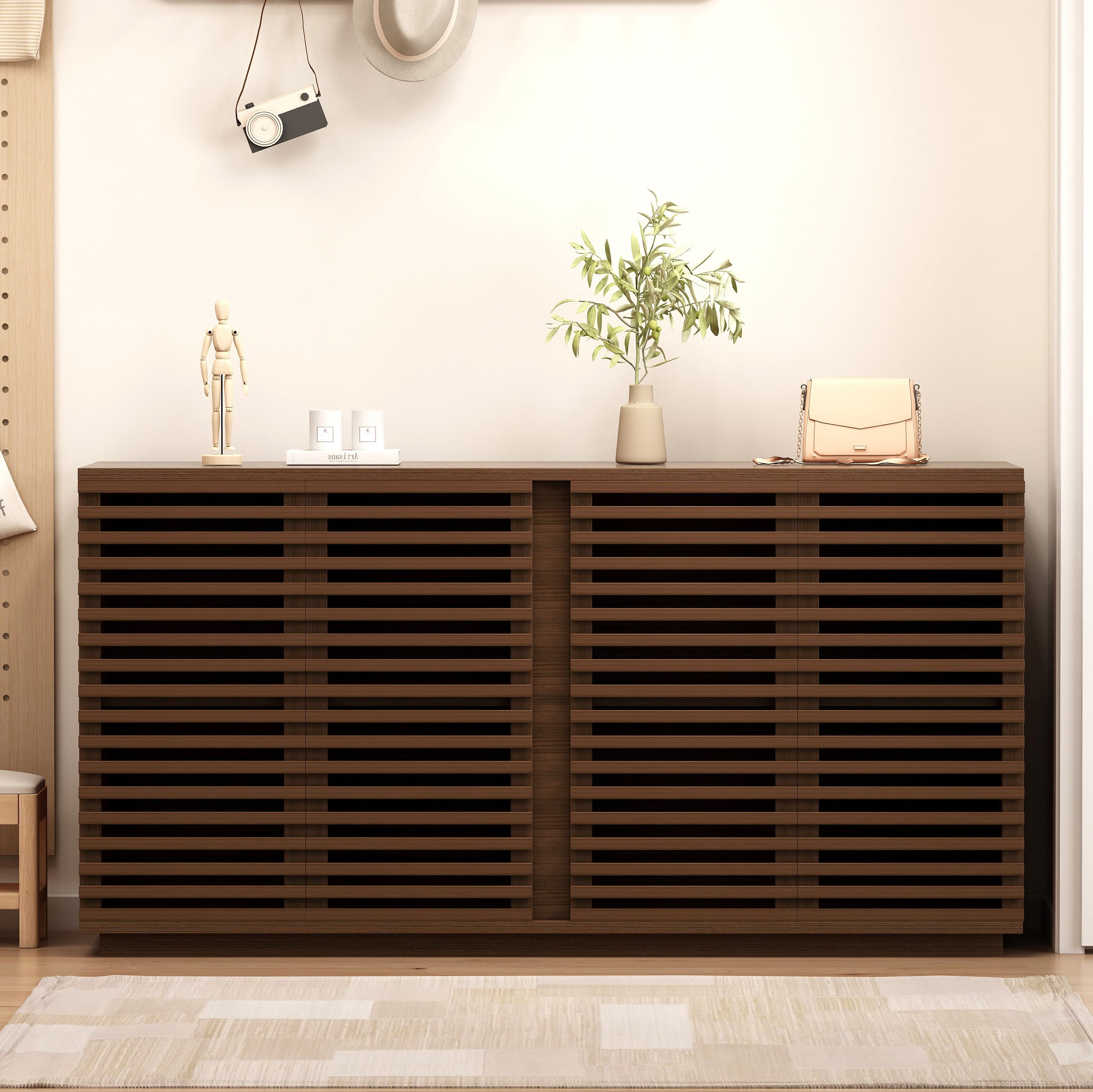 0" Wood Sideboard Cabinet with Storage,Modern 4-Door Kitchen Buffet ...