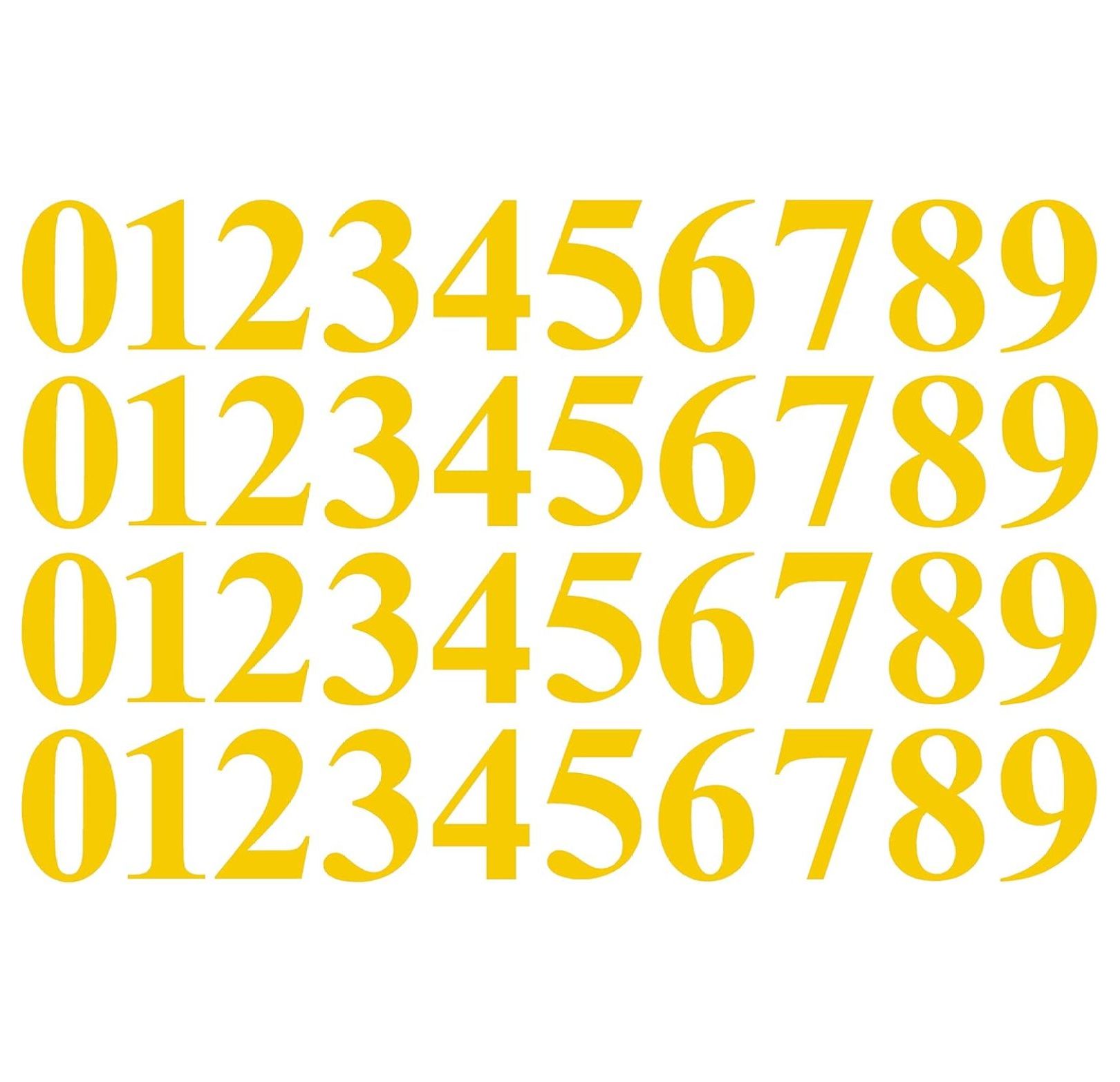 0 to 9 Number Stickers Yellow Vinyl Decals Set of 40 Choose Size!! 1 ...