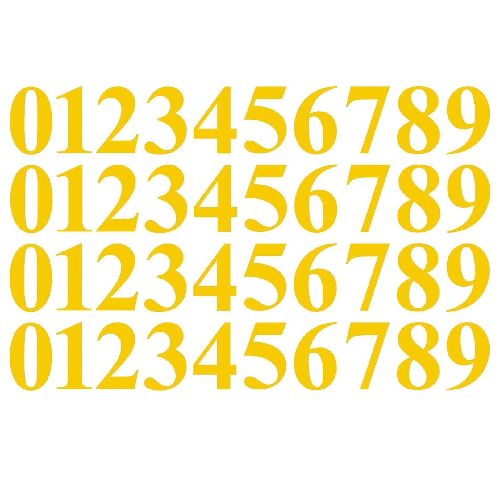 0 to 9 Number Stickers Yellow Vinyl Decals Set of 40 Choose Size!! 1 ...