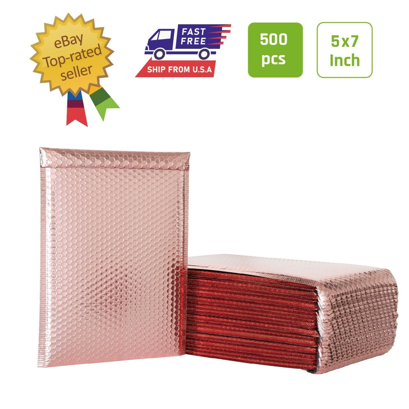 #000 500 PCS 5x7 inch Metallic Bubble Mailer Rose Pink Padded Envelopes ...