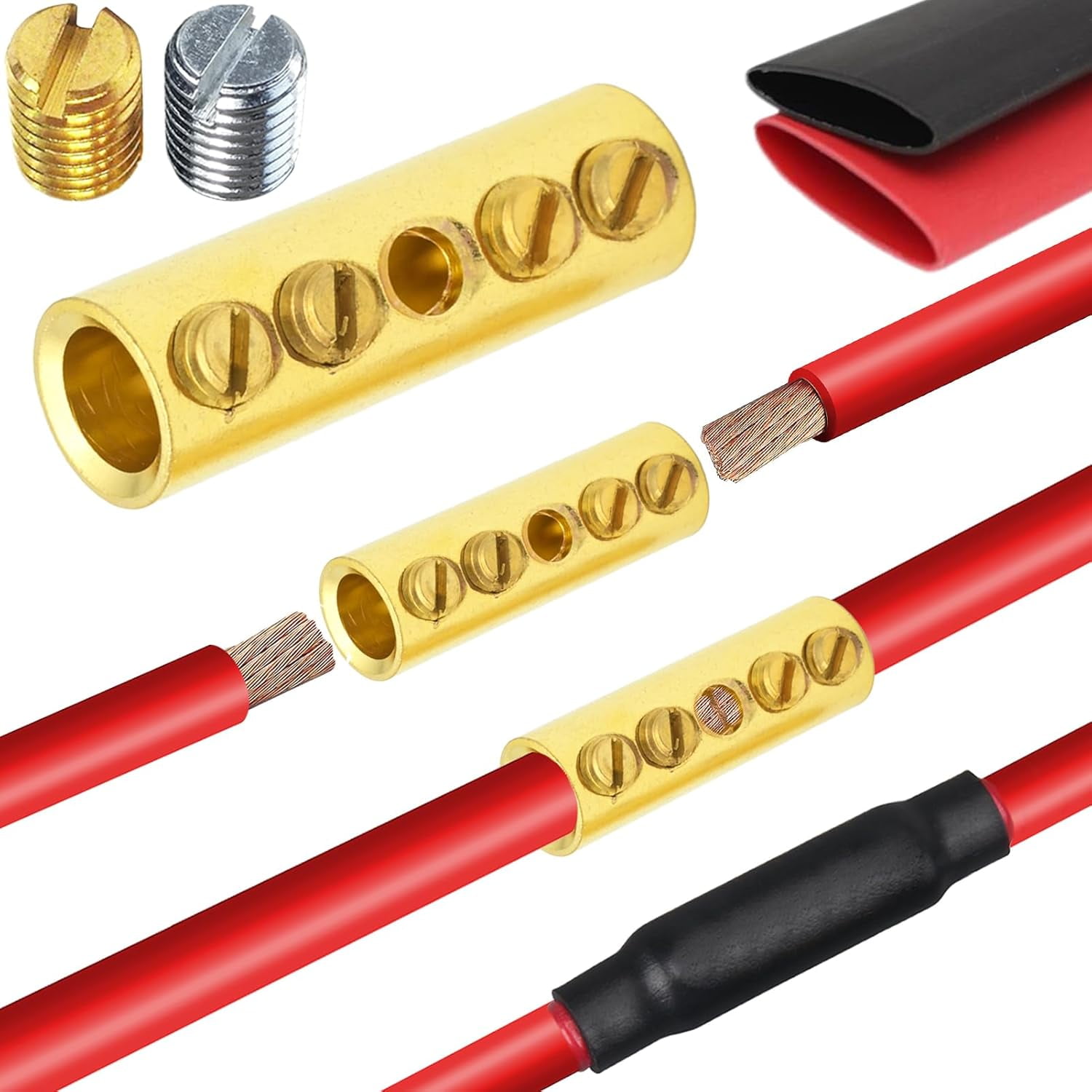 0000 Gauge Wire Butt Connectors 4 PCS Brass Mechanical Butt Splice ...