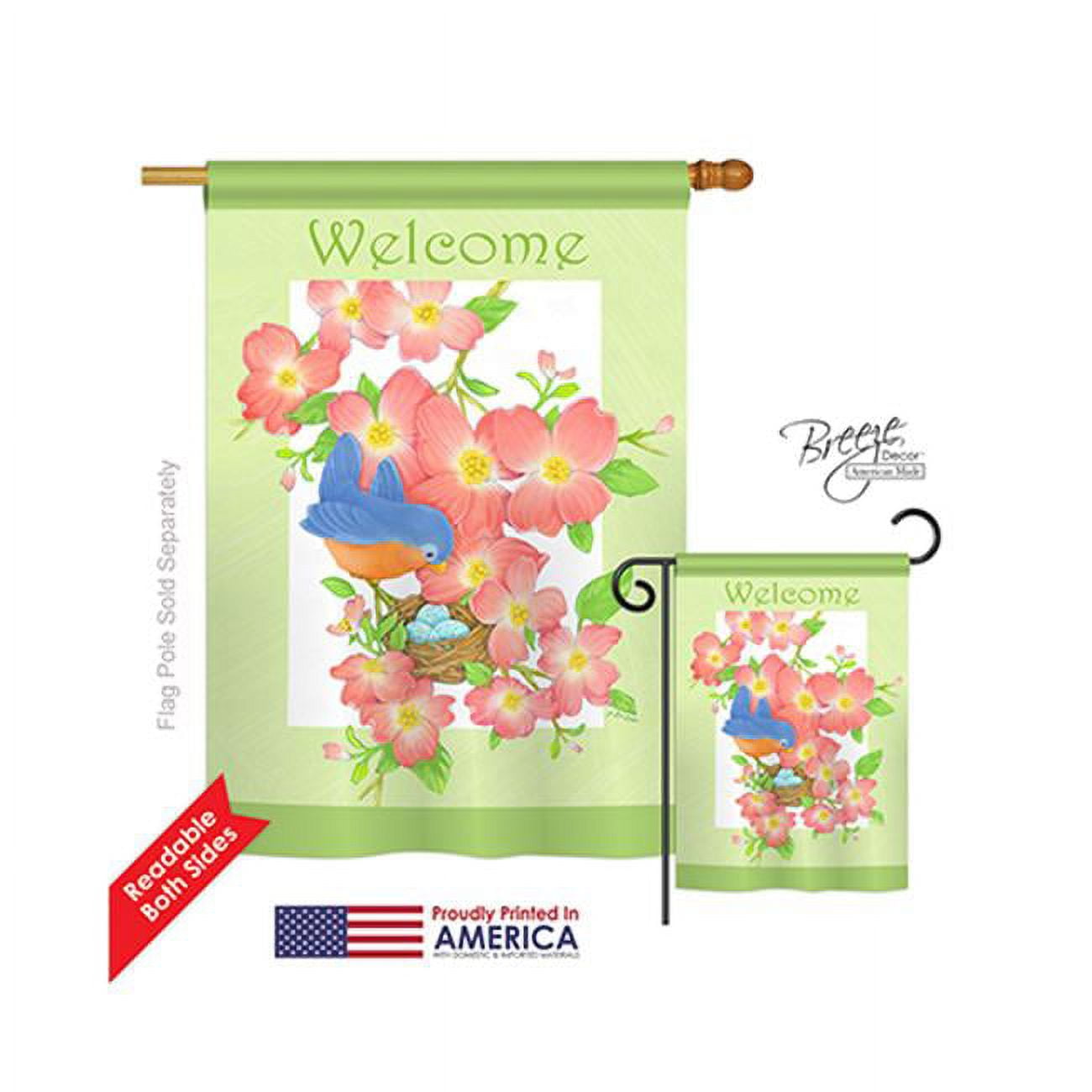 00054 Welcome Blue Bird Welcome 2-Sided Vertical Impression House Flag ...