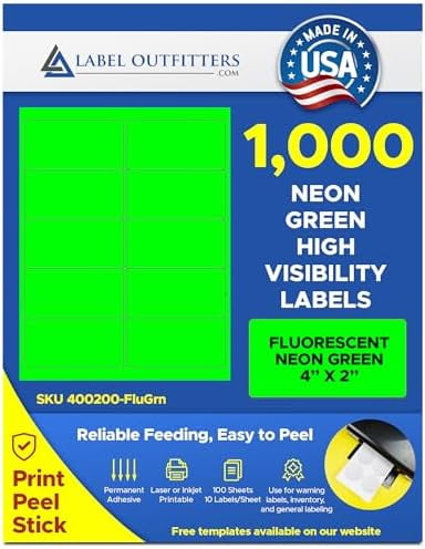 ,000Printable High-Visibility Fluorescent Neon Green Inventory Shipping ...
