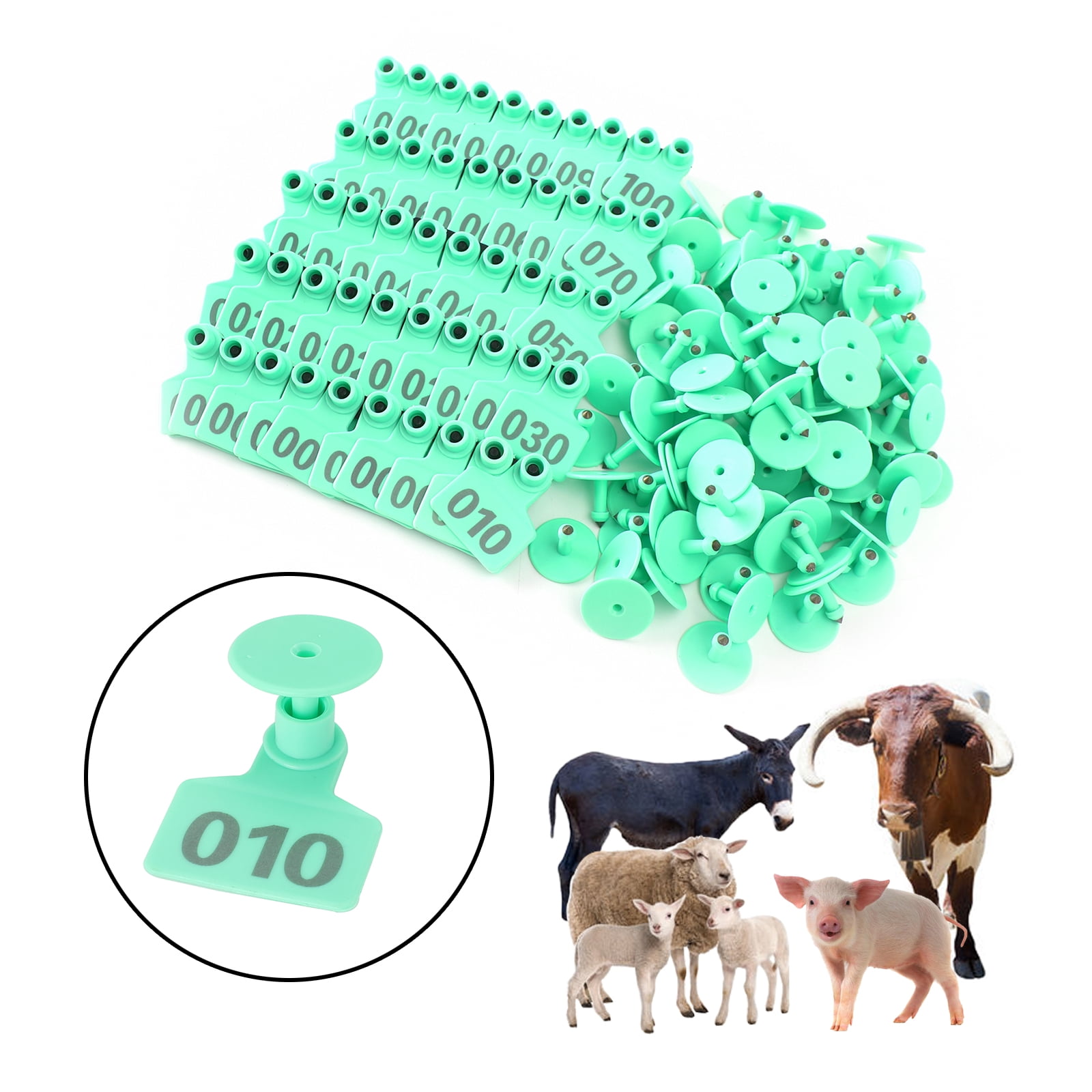 001-100 Number-Ear Tag For Animal Livestock Cattle Cow Pig Label Green ...