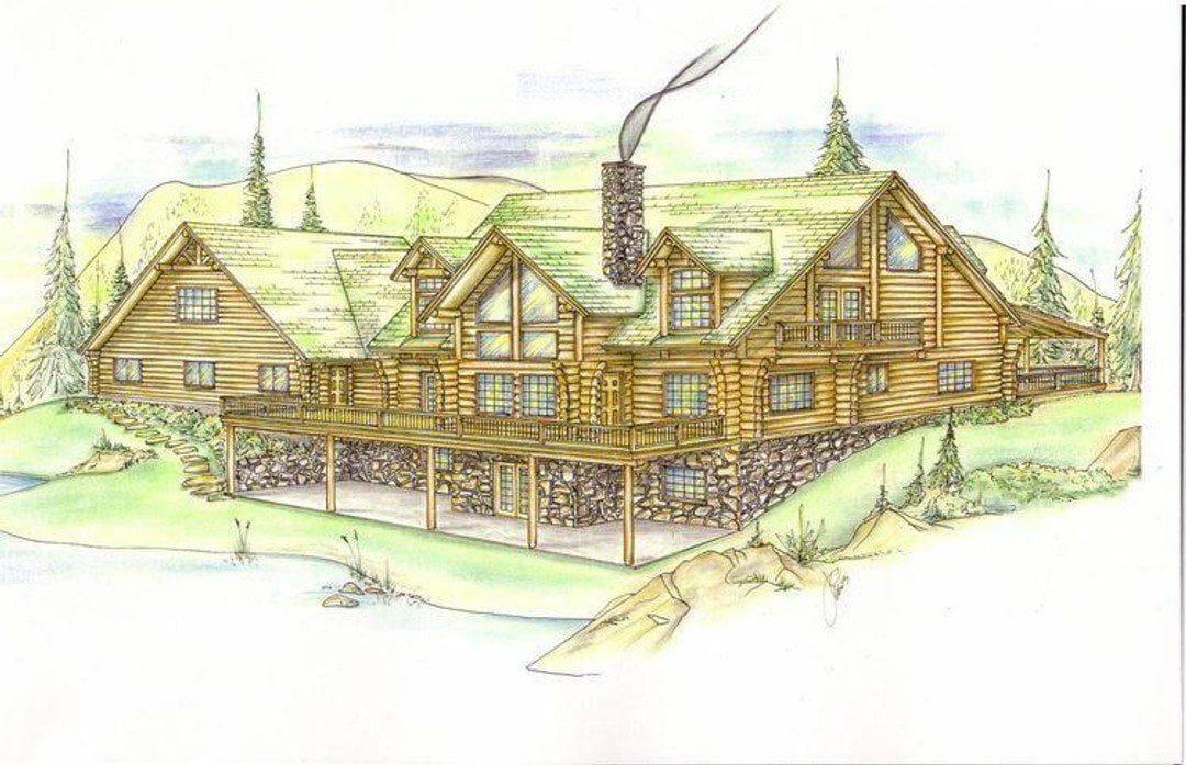 001-1025: Log Cabin 6 Bed, 5 Bath Luxury Home Plan, 3670 Sq Ft: Full ...