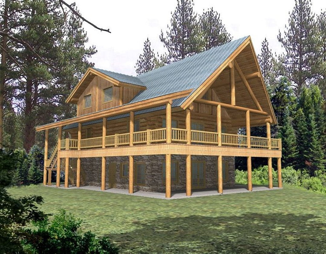 001-1044: Log Cabin 4 Bed, 3 Bath Luxury Home Plan, 3108 Sq Ft: Full ...