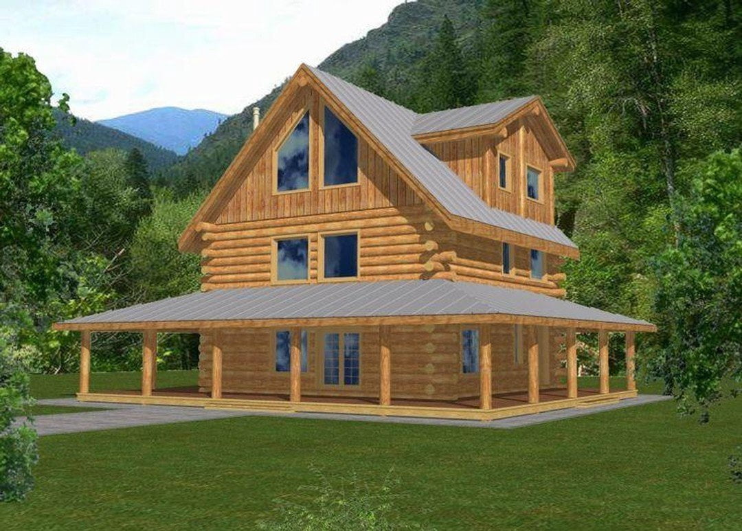001-1048: Log Cabin 4 Bed, 3 Bath Luxury Home Plan, 2042 Sq Ft: Full ...