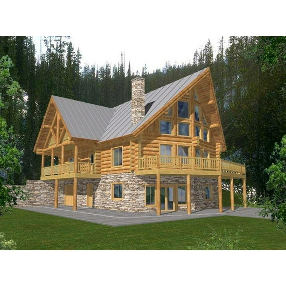 001-1050: Log Cabin 4 Bed, 3 Bath Luxury Home Plan, 3470 Sq Ft: Full ...