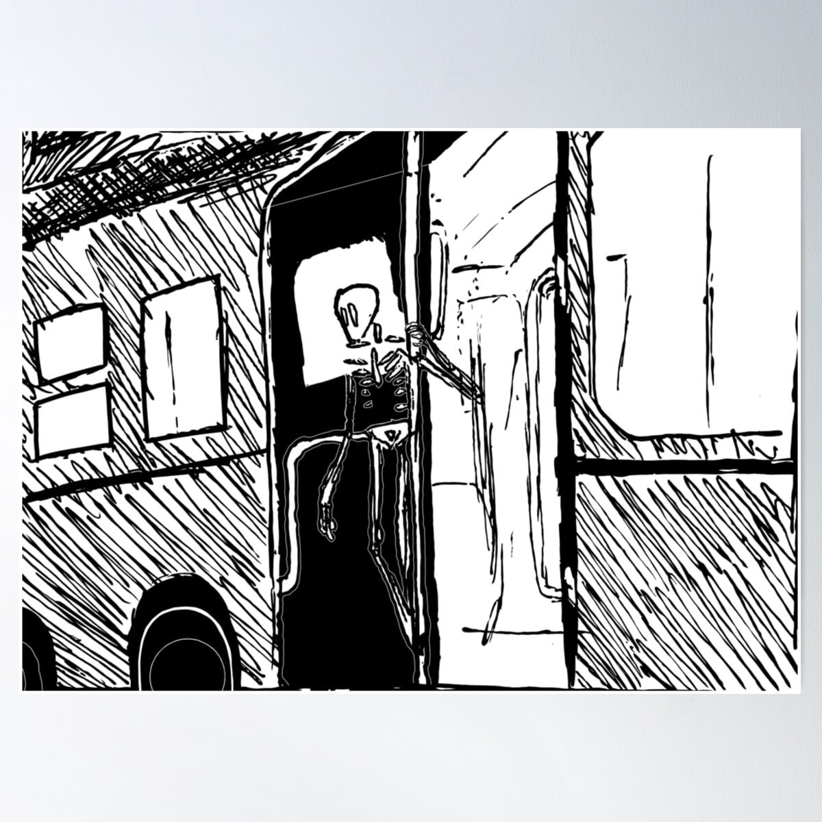 #002 Skeleton On A Bus Poster Wall Art, Modern Wall Decor For Living ...