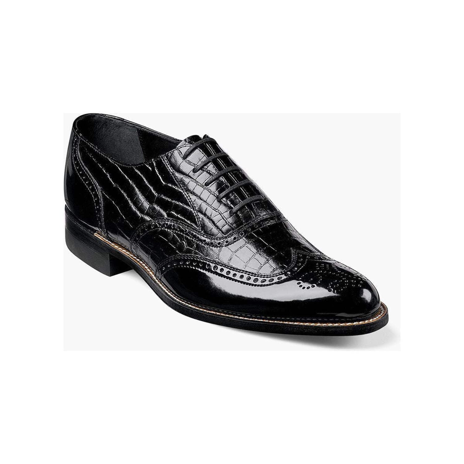 00267, Stacy Adams Leather Shoes Dayton Alligator Print Wingtip Lace Up Black - Walmart.com