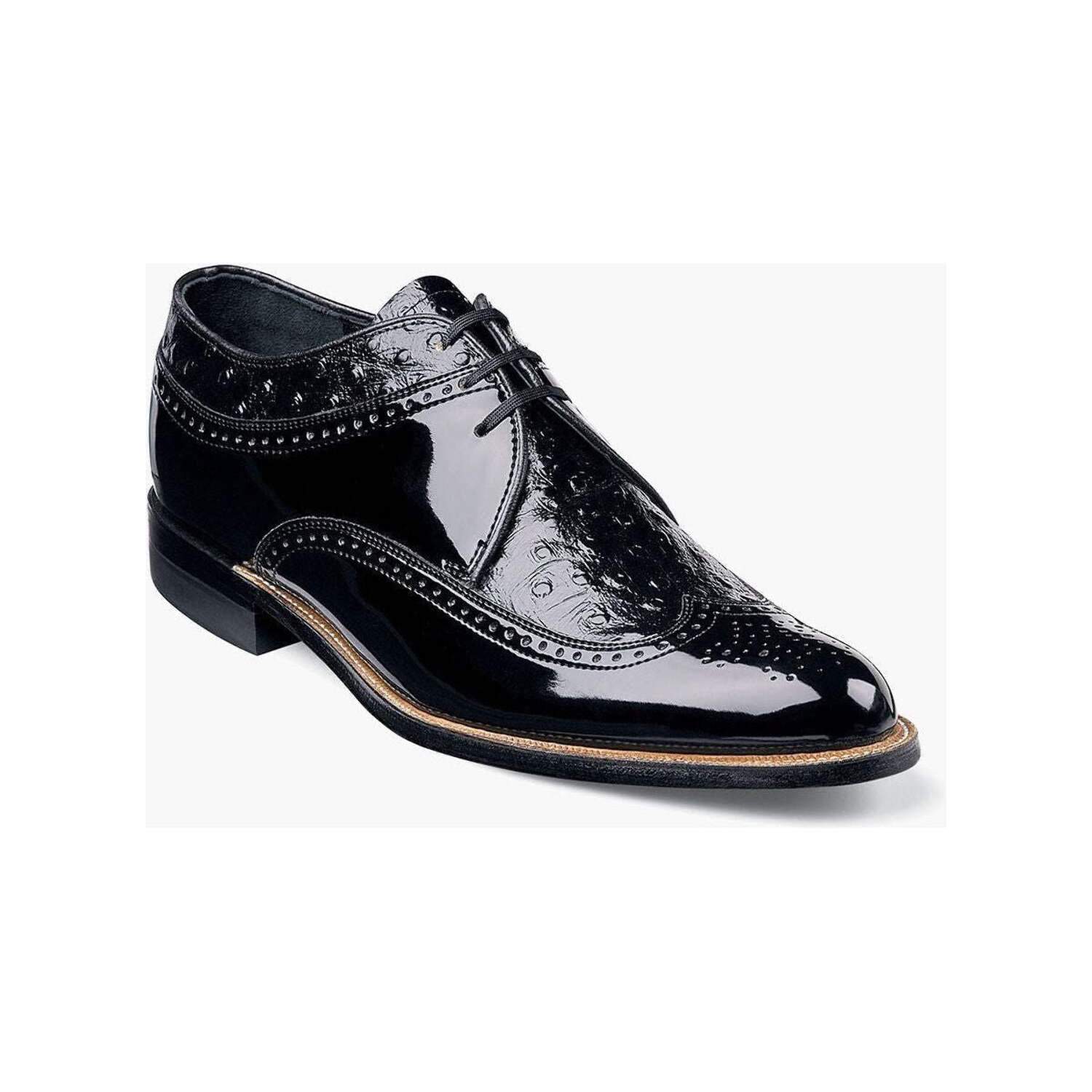00375 Stacy Adams Leather Shoes Dayton Ostrich Wingtip Oxford Black ...