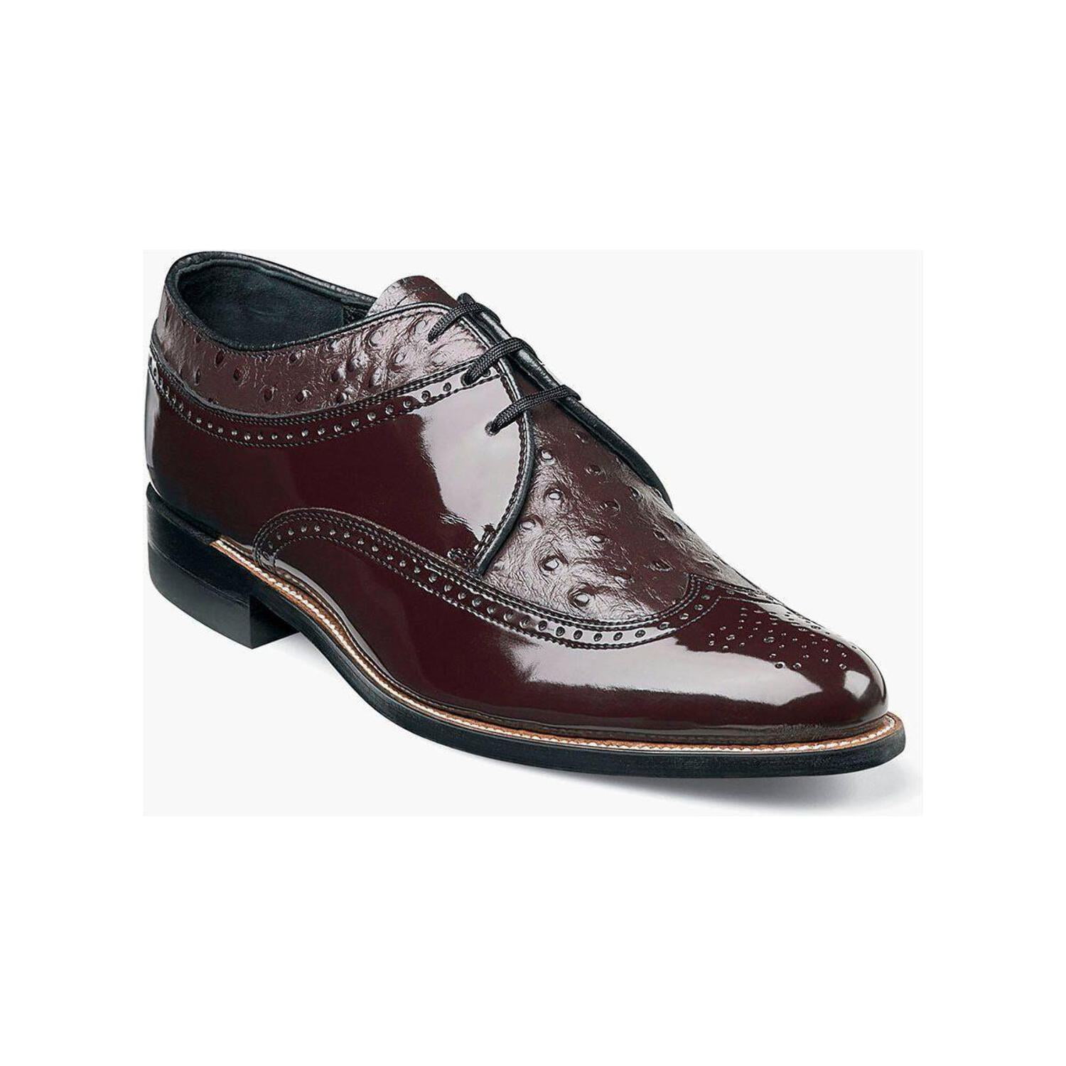 00375 Stacy Adams Leather Shoes Dayton Ostrich Wingtip Oxford Black Burgundy - Walmart.com