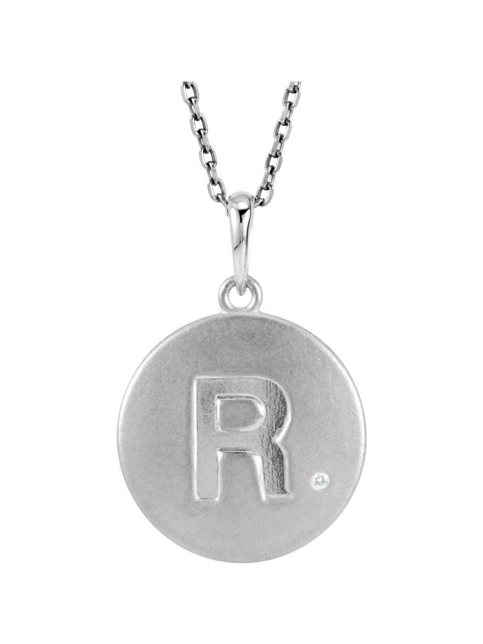 .005 ct tw Diamond Letter "R" Initial Disc 18" Necklace in Sterling ...